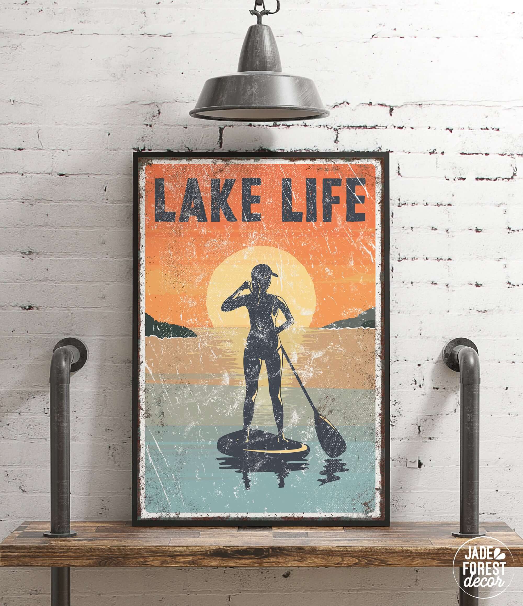 Sunset Lake Paddleboard Sign - Female Paddleboarder - Lake House Decor