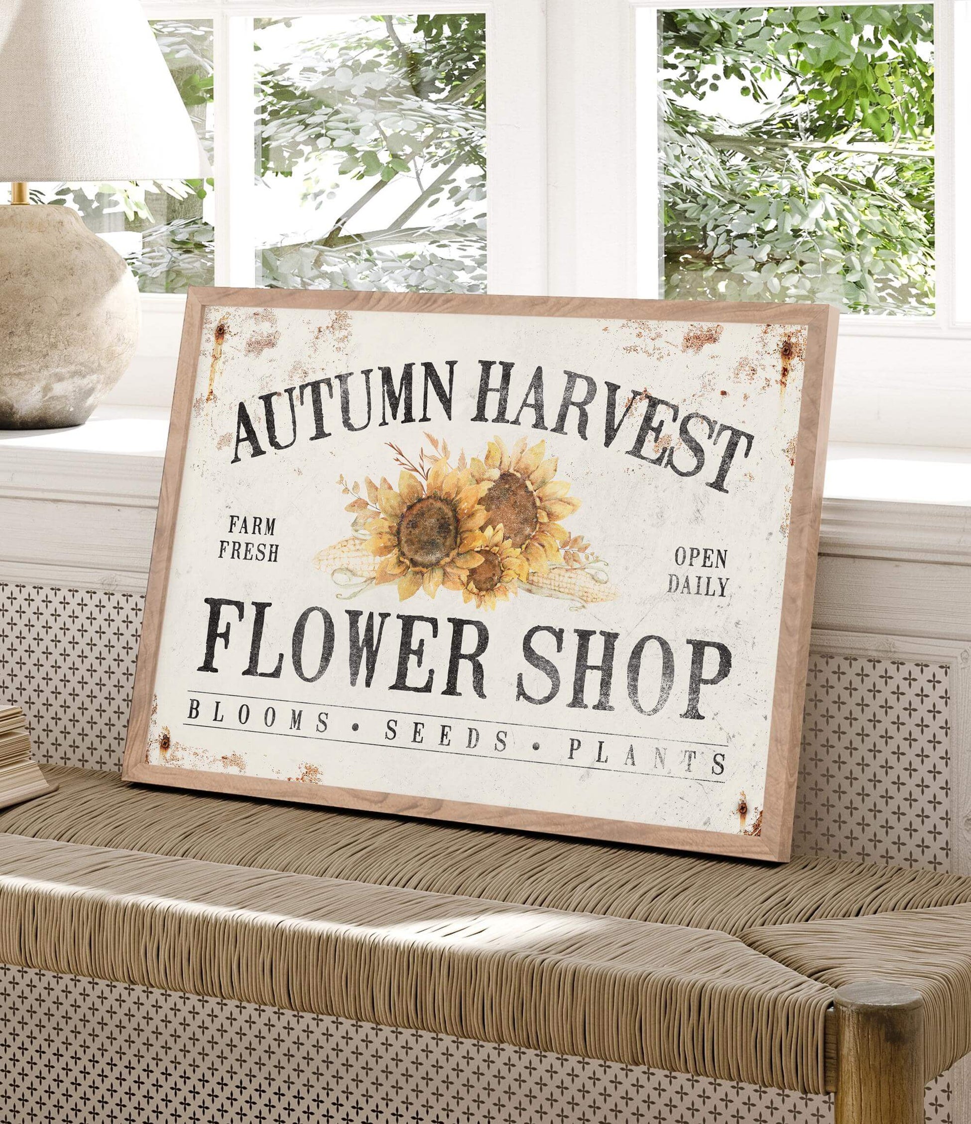Autumn Harvest Flower Shop Farmers Market Sign, White – Jade Forest Shop